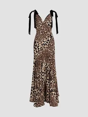 RODARTE Leopard Print Silk Bow-strap Gown