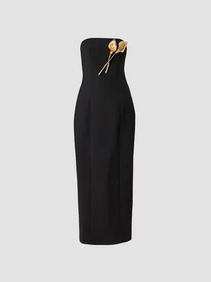 Carolina Herrera Floral Brooch-detailed Stretch Wool Gown