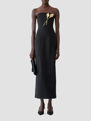 Carolina Herrera Floral Brooch-detailed Stretch Wool Gown