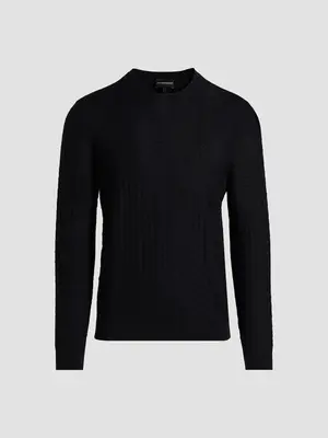 Emporio Armani Tonal Basket-weave Virgin Wool Sweater - Navy