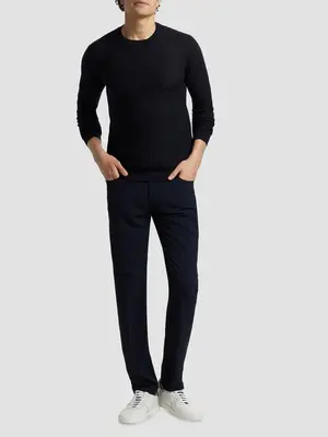 Emporio Armani Tonal Basket-weave Virgin Wool Sweater - Navy
