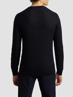 Emporio Armani Tonal Basket-weave Virgin Wool Sweater - Navy