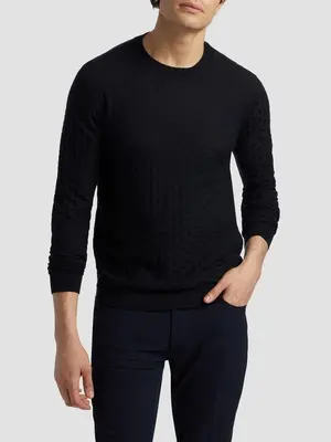Emporio Armani Tonal Basket-weave Virgin Wool Sweater - Navy