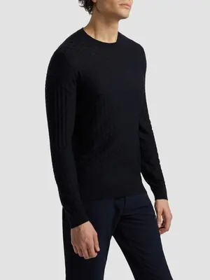 Emporio Armani Tonal Basket-weave Virgin Wool Sweater - Navy