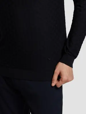 Emporio Armani Tonal Basket-weave Virgin Wool Sweater - Navy