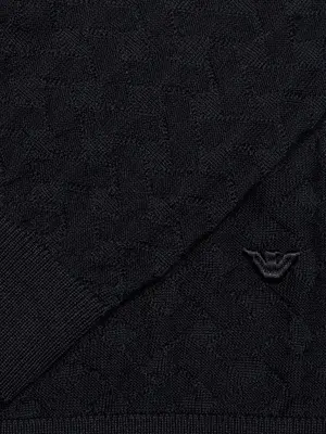 Emporio Armani Tonal Basket-weave Virgin Wool Sweater - Navy