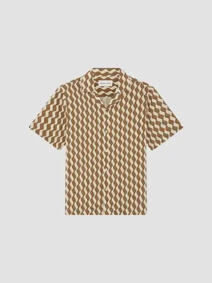 Frescobol Carioca Roberto Listra Print Linen Shirt - Brown