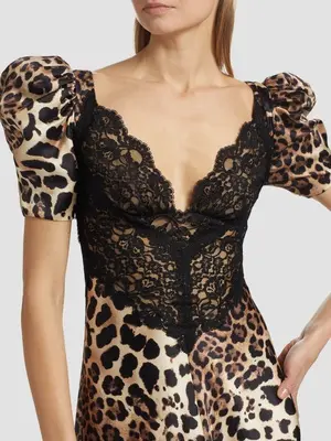 RODARTE Leopard Print Silk Lace-trim Maxi Dress