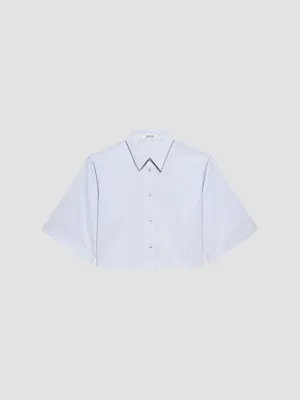 Helmut Lang Striped Cotton-blend Crop Trench Shirt - Light Blue Multi