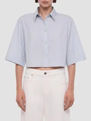 Helmut Lang Striped Cotton-blend Crop Trench Shirt
