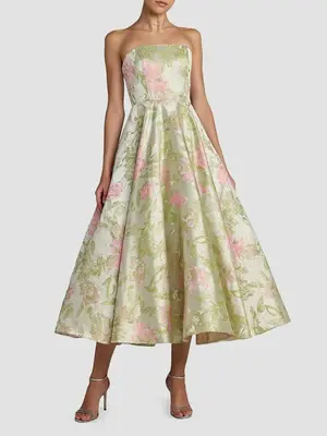 Mac Duggal Floral Brocade Strapless A-line Cocktail Dress