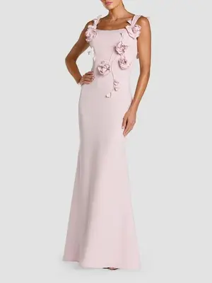 Mac Duggal Floral-appliqué Square-neck Column Gown