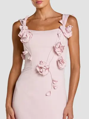 Mac Duggal Floral-appliqué Square-neck Column Gown