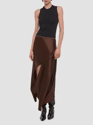 Helmut Lang Silk Satin Asymmetric Midi Skirt - Serra