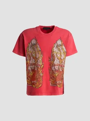 WHO DECIDES WAR Rhinestone Flame Glass Jersey T-shirt - Ruby