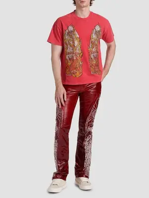 WHO DECIDES WAR Rhinestone Flame Glass Jersey T-shirt