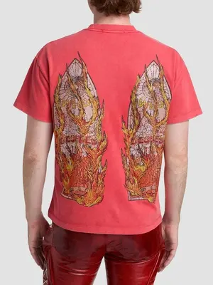 WHO DECIDES WAR Rhinestone Flame Glass Jersey T-shirt