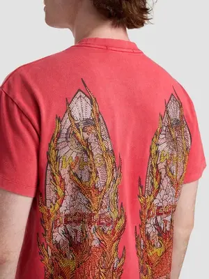WHO DECIDES WAR Rhinestone Flame Glass Jersey T-shirt