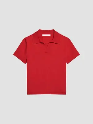 Helmut Lang Cotton Knit Shrunken Polo Sweater Red