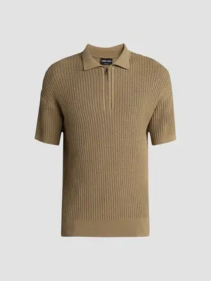 Giorgio Armani Rib-knit Short-sleeve Polo Shirt - Tan