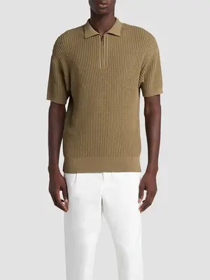 Giorgio Armani Rib-knit Short-sleeve Polo Shirt
