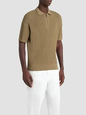 Giorgio Armani Rib-knit Short-sleeve Polo Shirt