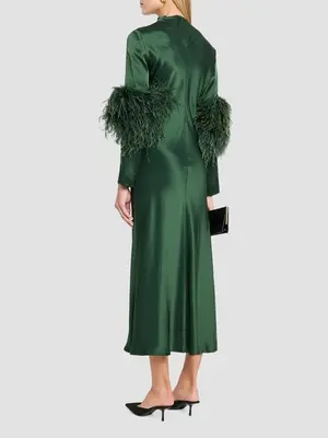 Lapointe Satin Feather-trimmed Bias Midi Dress