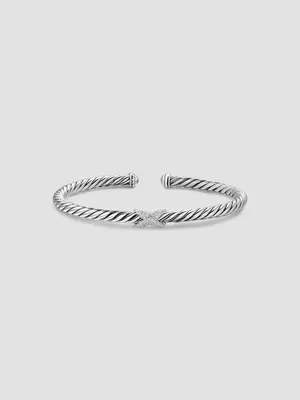 David Yurman Cable Flex X Station Bracelet In Sterling - Diamond