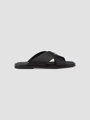 Prada Saffiano Leather Crisscross Slides - Black