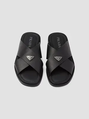 Prada Saffiano Leather Crisscross Slides