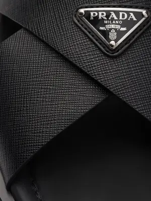 Prada Saffiano Leather Crisscross Slides