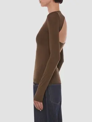 Helmut Lang Asymmetrical Cut-out Jersey Top - Bark