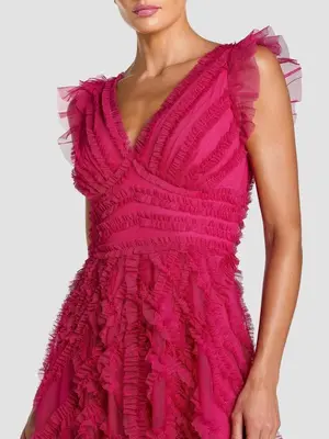 Mac Duggal Ruffled Mesh Midi-dress