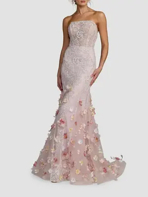 Mac Duggal Embellished Strapless Mermaid Gown - Blush Multi