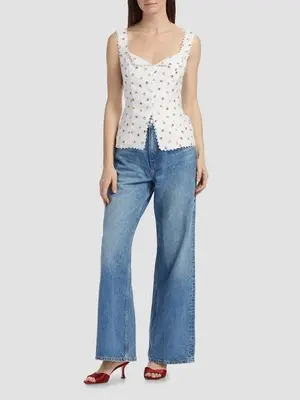 REFORMATION Viola Floral Linen Top