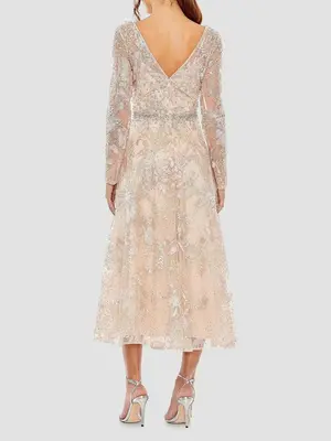 Mac Duggal Floral Embroidered Mesh Midi-dress