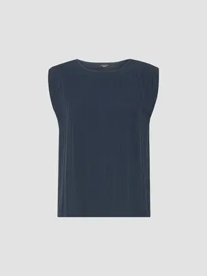 Max Mara Plissé Pleated Viscose Yarn Sweater - Navy