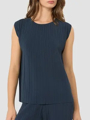 Max Mara Plissé Pleated Viscose Yarn Sweater - Navy