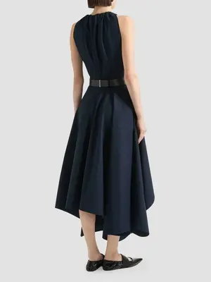 Givenchy Long Asymmetric Dress In Poplin With Bow - Dark Blue