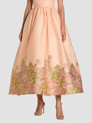 Mac Duggal Brocade Organza Bow-accented Midi-dress