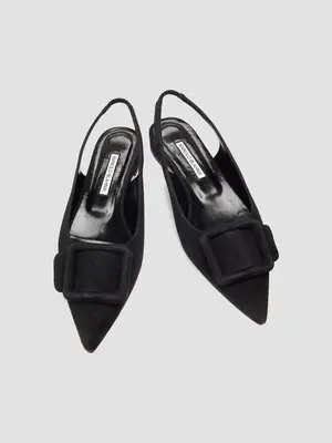 Manolo Blahnik Maylura Suede Slingback Flats - Black