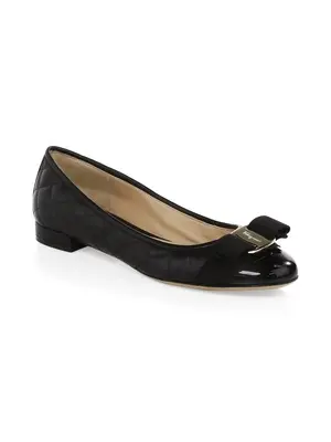 FERRAGAMO Varina Quilted Leather Ballet Flats - Nero