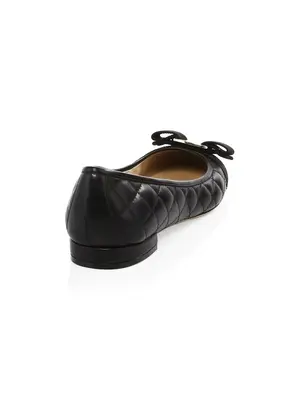 FERRAGAMO Varina Quilted Leather Ballet Flats - Nero