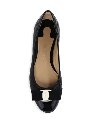 FERRAGAMO Varina Quilted Leather Ballet Flats - Nero