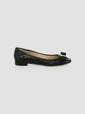 FERRAGAMO Varina Quilted Leather Ballet Flats - Nero