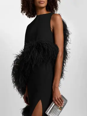 Lapointe Georgette Feather-trimmed Asymmetric Draped Gown