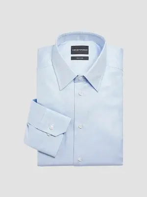 Emporio Armani Micro Geometric-print Cotton Shirt - Blue