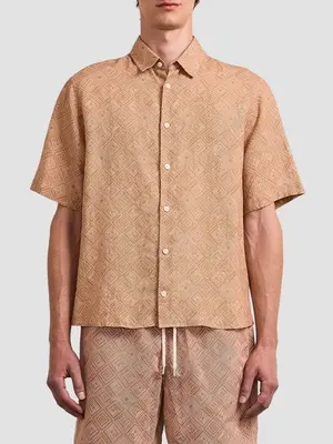 Frescobol Carioca Castro Angra Madeira-print Linen Button-front Shirt - Copper