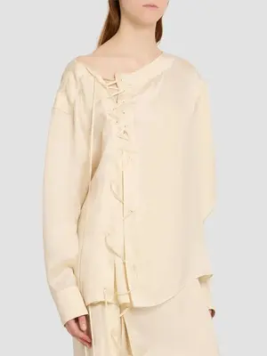 FERRAGAMO Satin Lace-up Blouse - Parchment