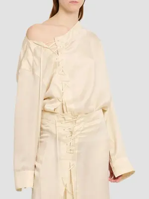 FERRAGAMO Satin Lace-up Blouse - Parchment